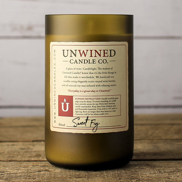 Sweet Fig - soy wax candle in reused wine bottle – Unwined Candles